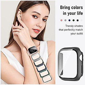 4 Pack Jeluse Case Compatible with Apple Watch Series 8/7 45mm, Built-in Tempered Glass Screen Protector, Hard PC Bumper Scratch Resistant Full Protective Touch Sensitive iWatch 45mm Cover