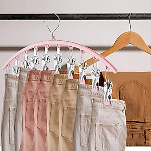 Calonge 2 Pack Pink Legging Organizer for Closet, Metal Yoga Pants Hangers w/10 Clips Holds 20 Leggings Hangers Space Saving Hanging Closet Organizer w/Rubber Coated Closet for Organizers and Storage