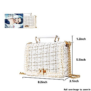 Qiayime Purses and Handbags for Women Fashion Ladies Top Handle Satchel Shoulder Tote Pearl bead chain Tote Crossbody Bag White