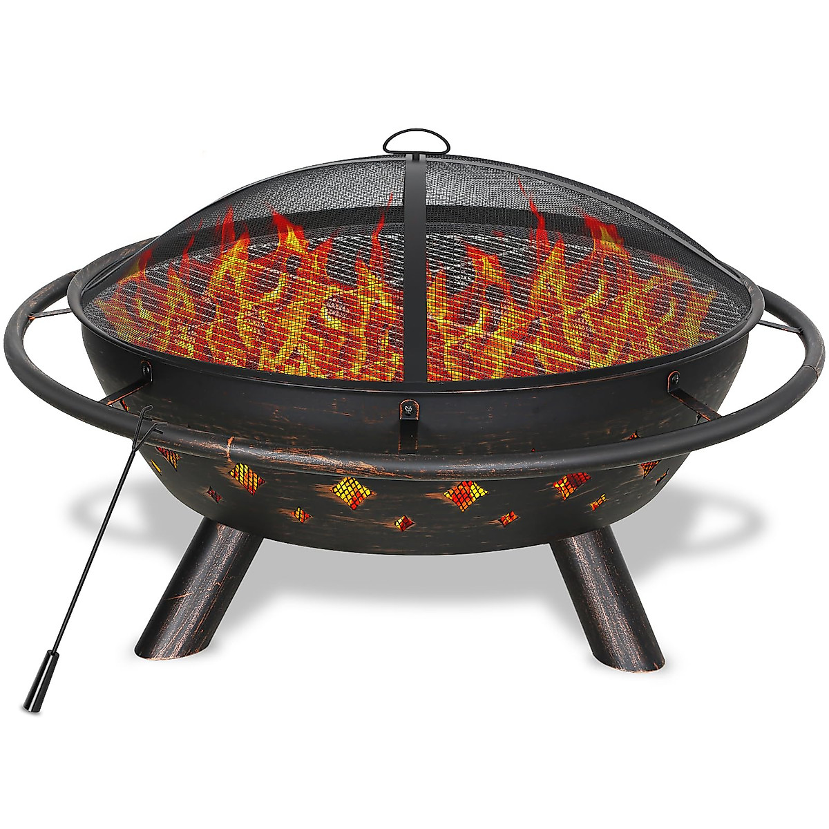 Hykolity 41" Large Size 2 in 1 Outdoor Fire Pit with Grill, Heavy Duty Steel Wood Burning Firepalce, Fire Bowl with Antiqued Copper Finish for Bonfire Patio Backyard