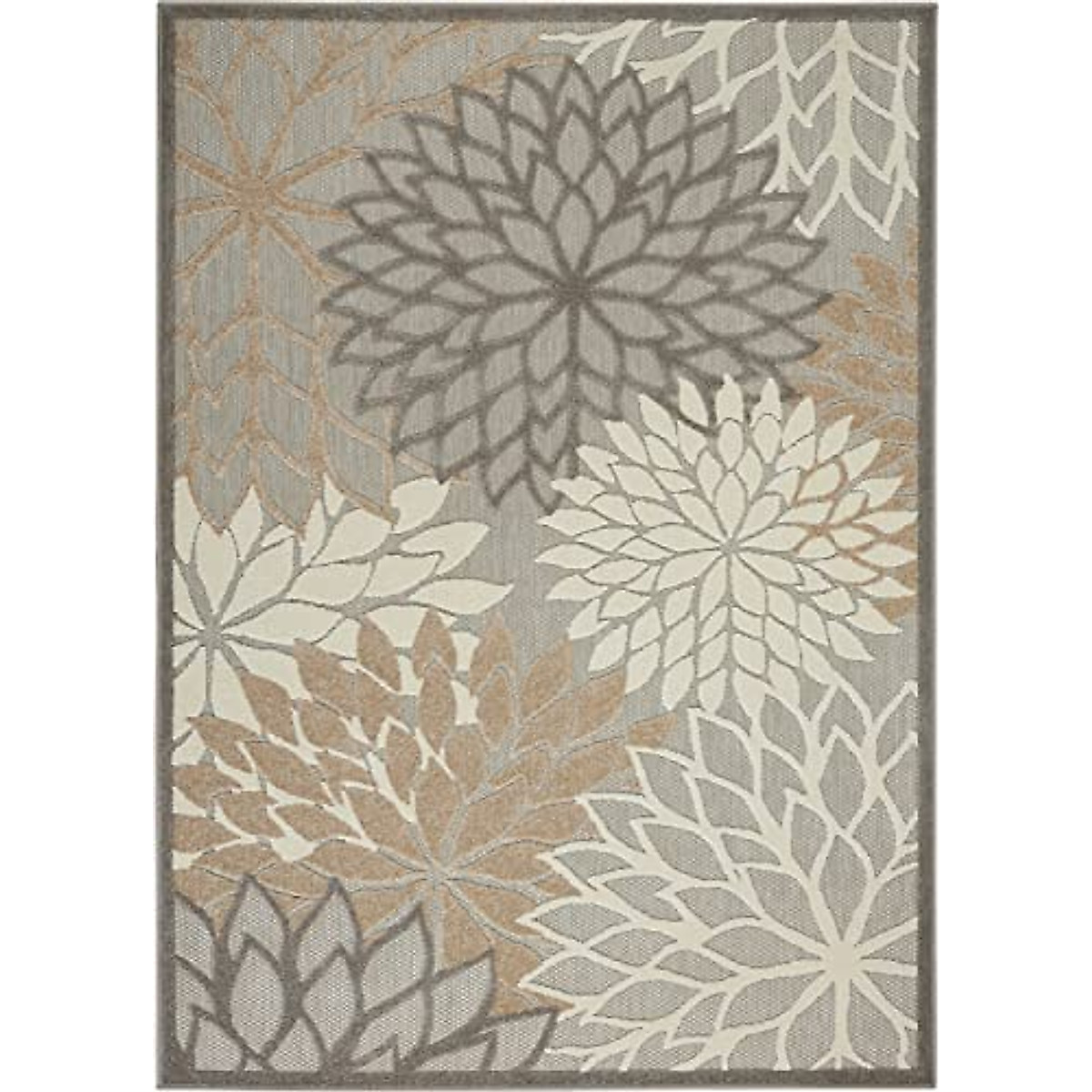 Nourison Aloha Indoor/Outdoor Area Rug 3' 6" x 5' 6", Natural, Rectangular Tropical Botanical Easy-Cleaning Non Shedding Bed Room Living Room Dining Room Deck Backyard Patio