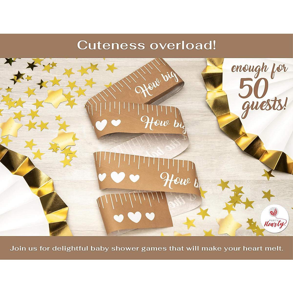 Party Hearty Funny Baby Shower Games for Girl or Boy Activities, 2 Rolls, 2 inches x 150 feet, Kraft Tummy Measure, Fun & Easy Idea