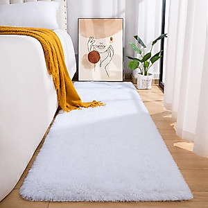 Przemy Fluffy Runner Rug for Bedroom Living Room, 2x6 Feet White Shag Area Rugs, Soft Fuzzy Carpet for Bedside Nursery Kids Room College Dorm, Plush Throw Rug for Home Decor