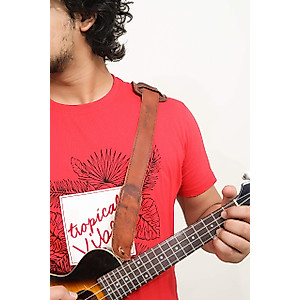 WerKens Genuine Leather Adjustable Mandolin,Ukulele Strap Belt, Soft Feel Comfortable Grip Slim Design - Brown - 1.40" inch Wide