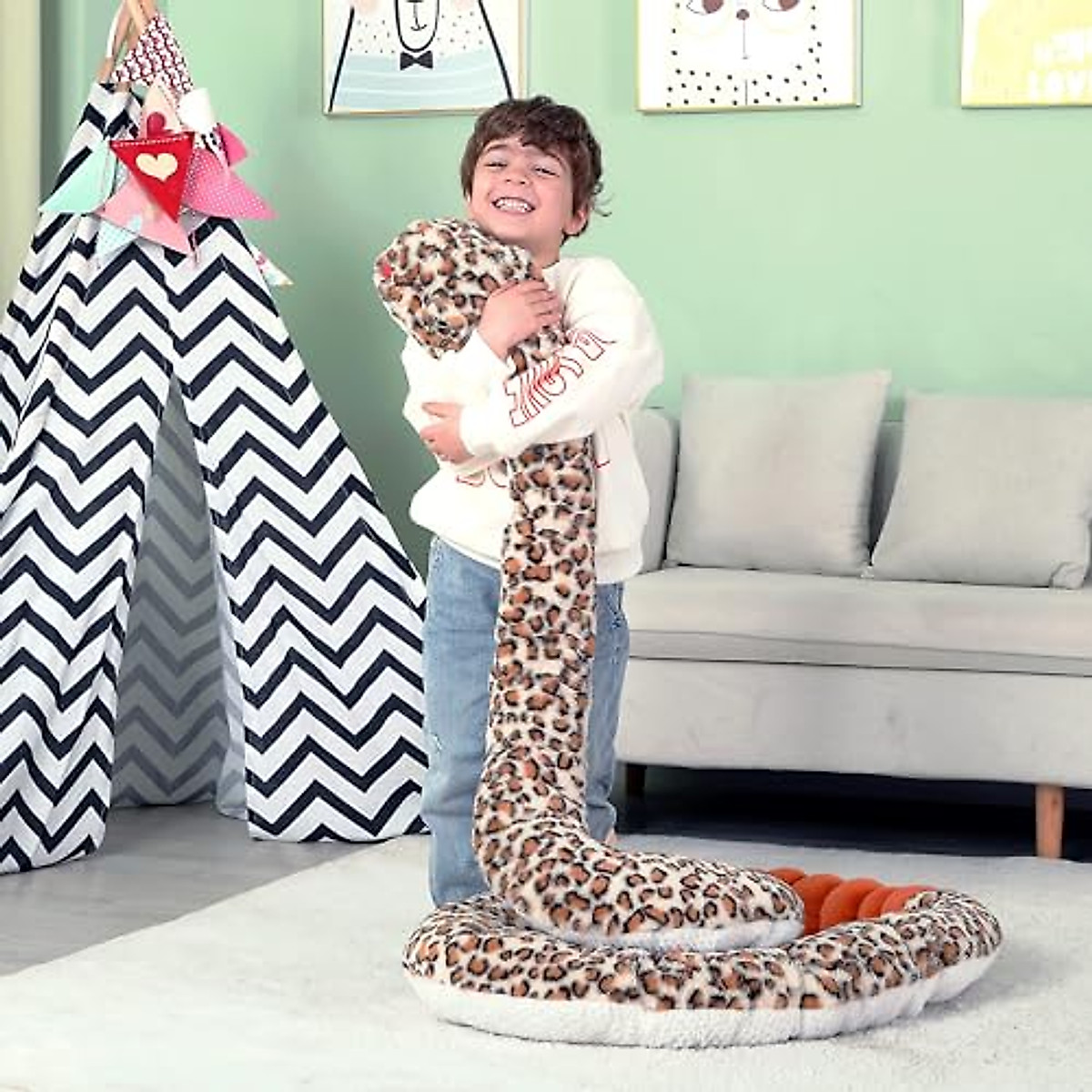 IKASA Giant Snake Stuffed Animal Plush Toy,106" Large Rattlesnake Cute Jumbo Soft Toys,Huge Big Size Fluffy Plushy Fat Plushie,Gifts for Kids