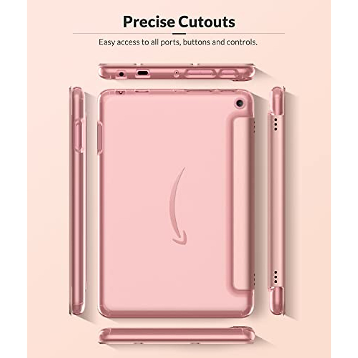 MoKo Case Fits All-New Kindle Fire HD 8 & 8 Plus Tablet (12th Generation-2024/2022 Release) 8", Soft TPU Frosted Colored Back Cover Multi-Angle Slim Smart Shell, Auto Wake/Sleep,Rose Gold