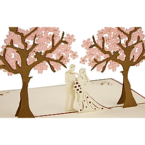 cherry blossom tree wedding cards, unusual wedding pop up cards with envelope, wedding invitations, wedding wishes, wedding anniversary greetings, tie the knot invite, congrats to bride and groom, L10