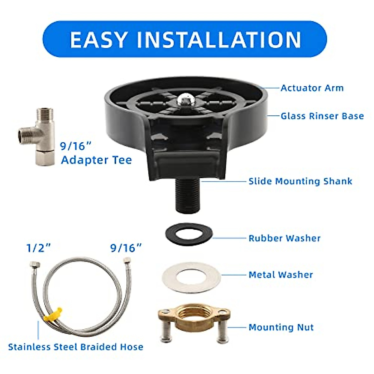 Essbhach Glass Rinser for Kitchen Sink, Faucet Bottle Washer Cleaner, Cup Rinser for Bar Sink, Glass Cleaner SInk Accessories, Black