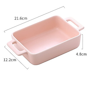 Cabilock Ceramic Baking Dish Rectangular Baking Pans with Handle Bakeware for Oven Ceramic Baking Pan Lasagna Casserole Pan (Pink)