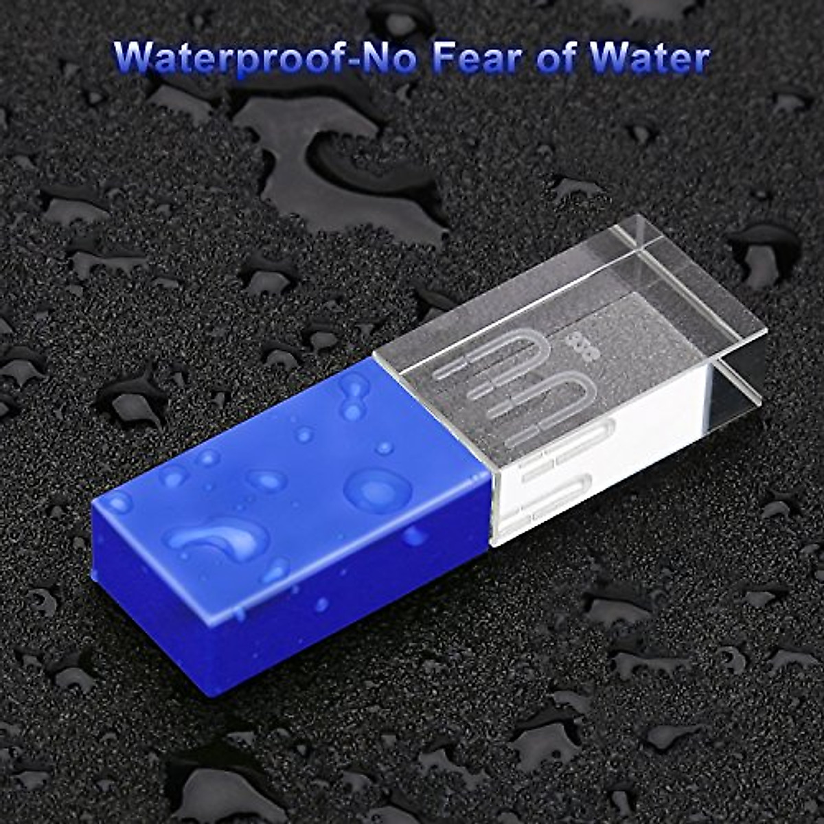 Crystal USB Flash Drive Waterpoof Flash Disk Thumb Drive high Speed led Light Special USB Memory Stick 32G UU (Blue+Green 2 Pack)