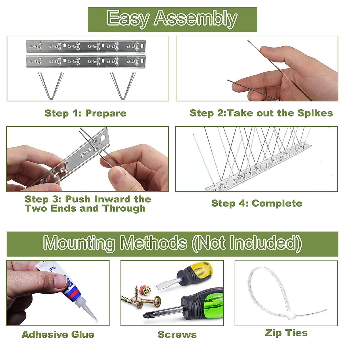 Kungfu Mall Spikes: 4.9ft Anti Spikes for Outside, Nest Preventer, Fence Spikes, Stainless Steel Spikes for Window Wall 6PCS