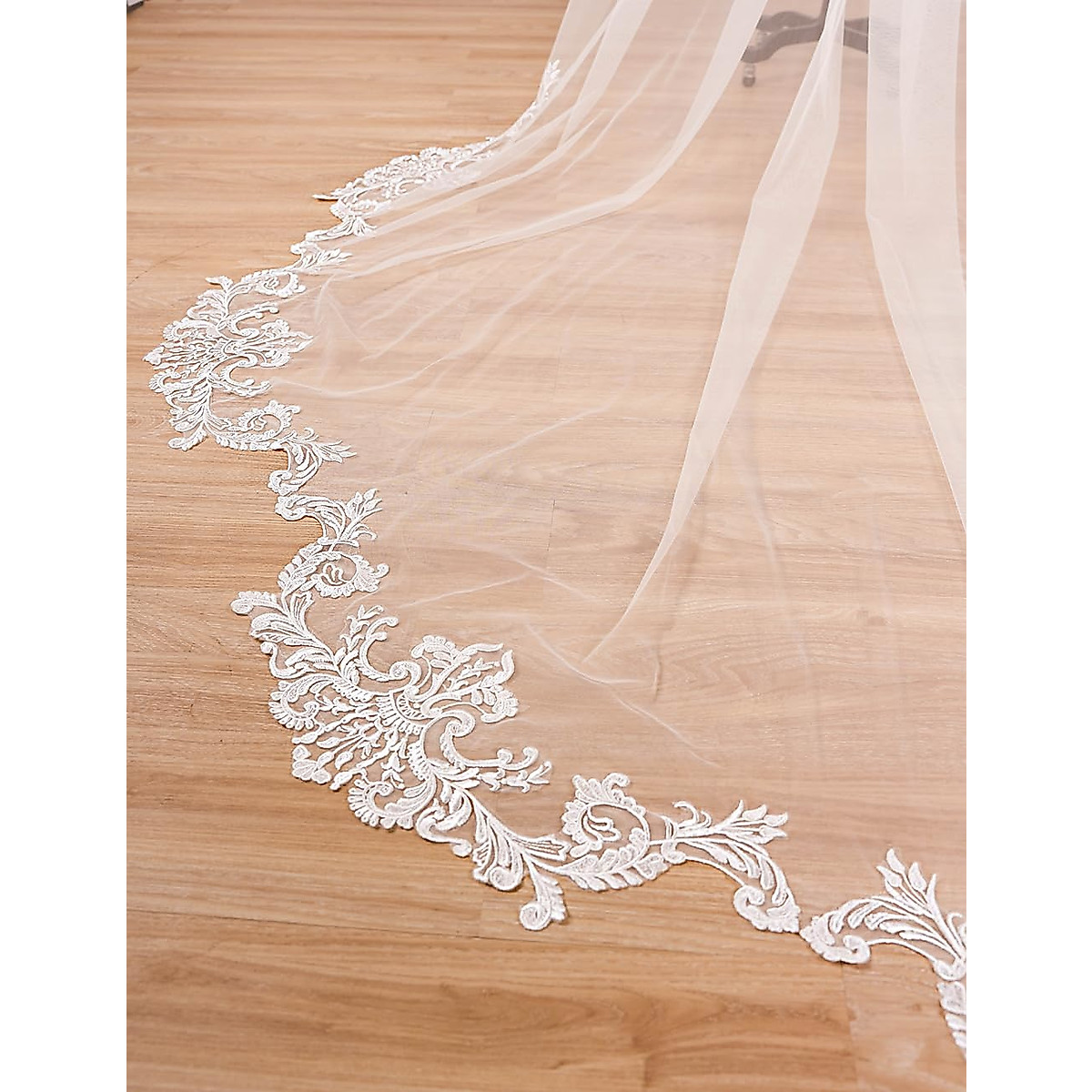 EllieWely 1 T Cathedral Length Floral Lace Appliques Wedding Bridal Veil Ivory