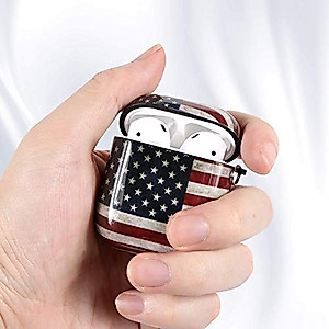 ROLEES Airpods Case,3 in 1 Cute Marble Airpods Accessories Protective Hard Case Cover Portable & Shockproof Women Girls Men with Keychain/Strap/Earhooks for Airpods 2/1 Charging Case (American Flag)