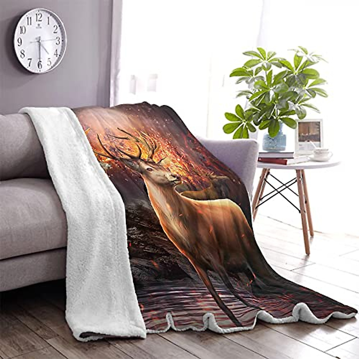 Juirnost Deer Throw Blanket,Wildlife Throw Blanket,Rustic Cabin Decor Woodland Blanket for Bedroom Sofa Couch 50X60Inch,Gift for Hunting Lover Deer Hunting Blanket Decor