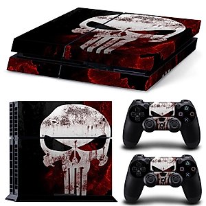 ZOOMHITSKINS Compatible for PS 4, Punisher Revenger Superhero Punishing Skull Black Blood Hero, Durable & Fit Vinyl, Made in The USA