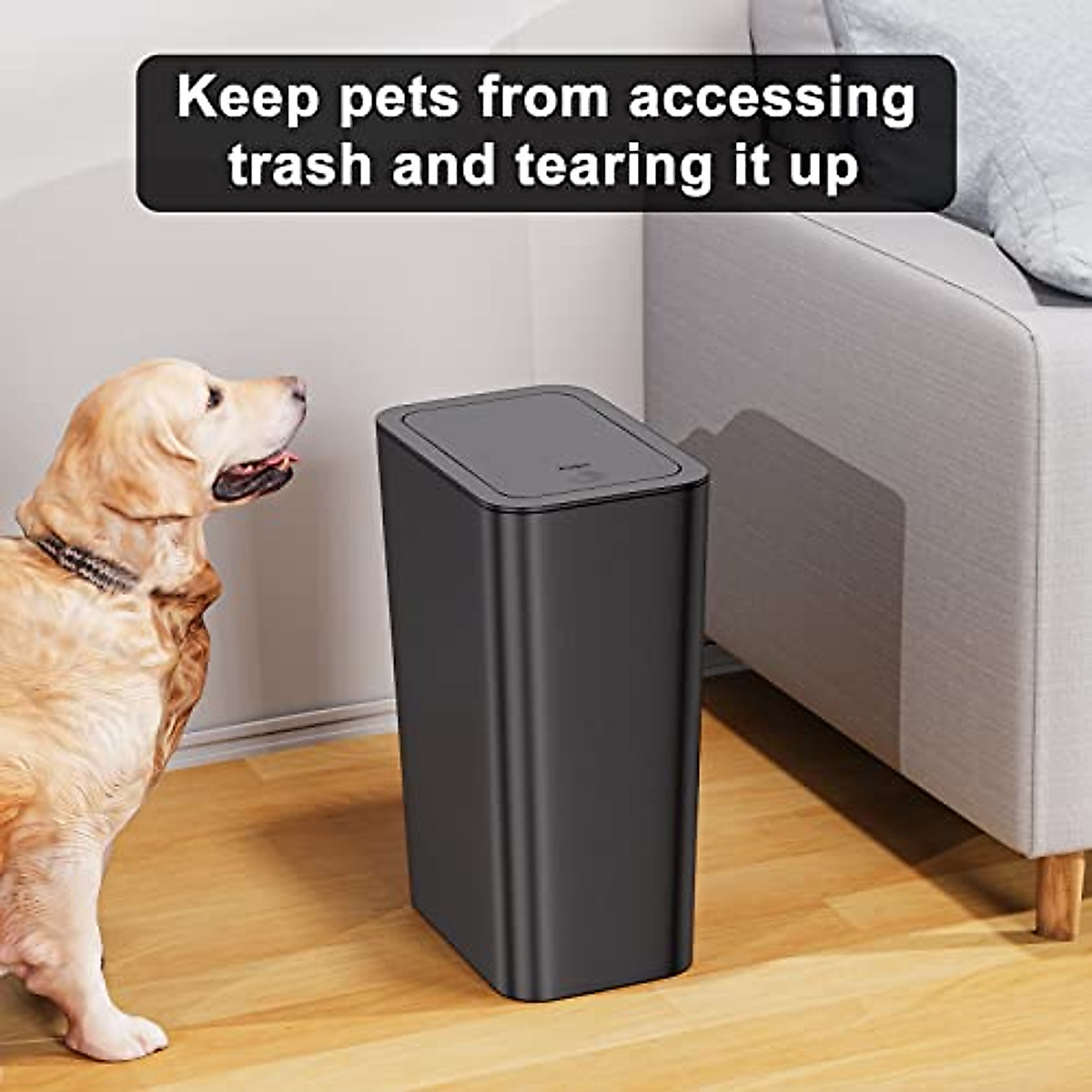 NetDot Bathroom Trash Can with Lid 3 Pack Set, 2 Packs 3.4 Gal 13L Slim Kitchen Trash Can and 1 Pack 2.6Gal 10L Garbage Can, Small Trash Can/Trash Bin/Waste Basket for Bedroom (Black, Pack of 3)