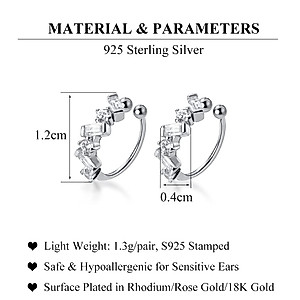 SLUYNZ 925 Sterling Silver CZ Cuff Earrings for Women Small Hoop Earrings No Piercing Cartilage Earrings (A-Silver)