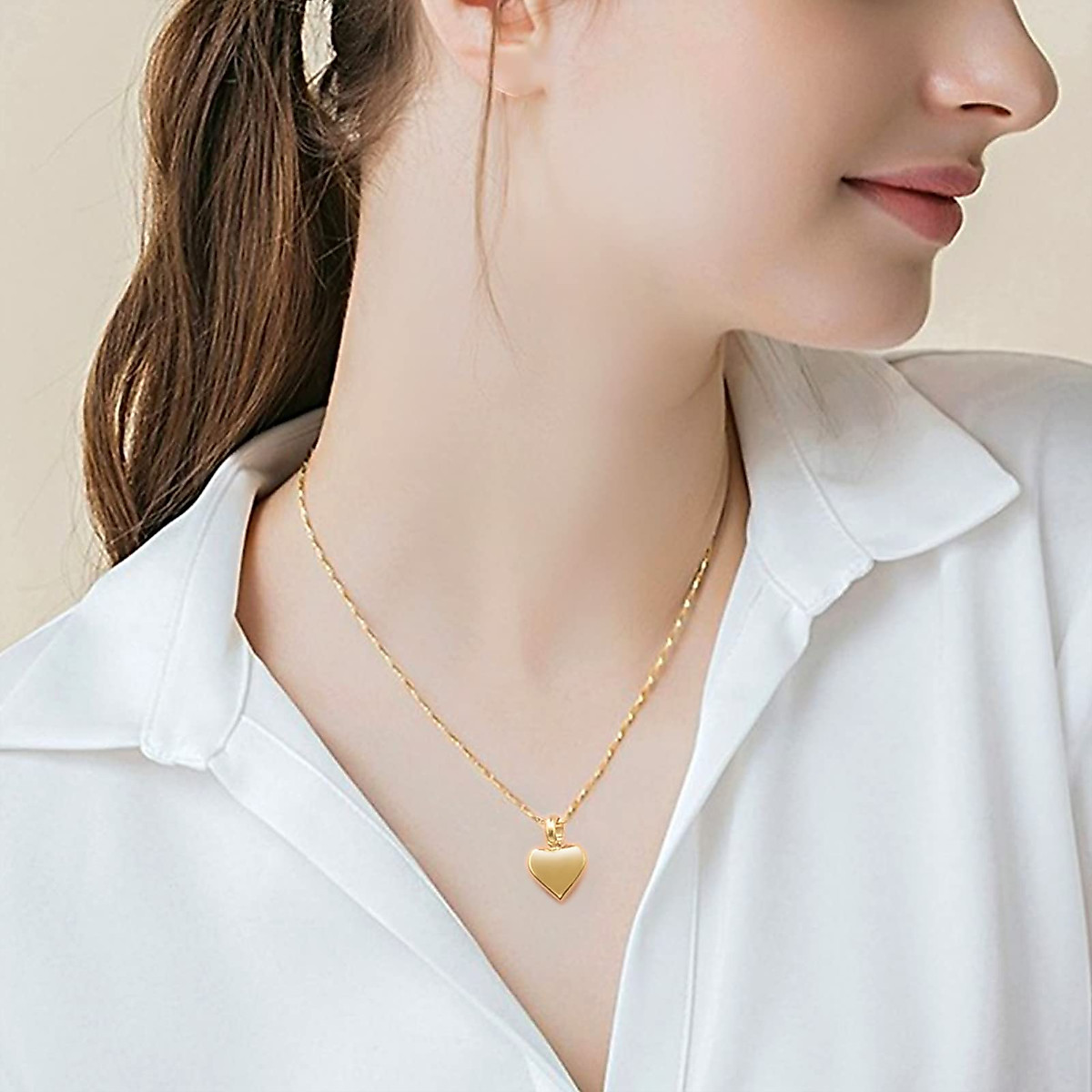 Imrsanl Small Heart Cremation Urn Necklace for Ashes Stainless Steel Memorial Ash Pendant Keepsake Jewelry (Gold)