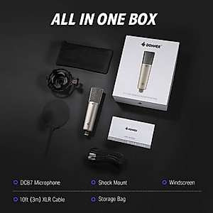 Donner DC-87 XLR Condenser Microphone, 25.4mm Large Diaphragm Studio Microphone, 3 Polar Patterns Recording Mic for Streaming, Podcasting, Broadcast, Vocals, Instrument, Classic Design
