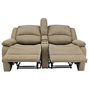 RecPro Charles 64" Double Recliner RV Sofa with Console and Cupholders | Zero Wall Loveseat for Camper | Wall Hugger Couch | Fifth Wheel Theater Seating | Replacement RV Furniture | Oatmeal Cloth