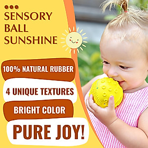 caaocho Pure Natural Rubber Sensory Ball Sunshine 3" - Sealed Hole, BPA Free Baby Ball Toy, for Sensory Play, for Sensory Development, Hole Free Baby Toy, Perfect Bouncer, Without Hole