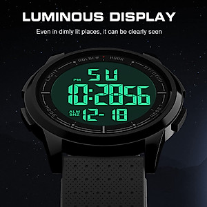 GOLDEN HOUR Ultra-Thin Minimalist Sports Waterproof Digital Watches Men with Wide-Angle Metal Case Bright Display Rubber Strap Wrist Watch for Men Women in Gray