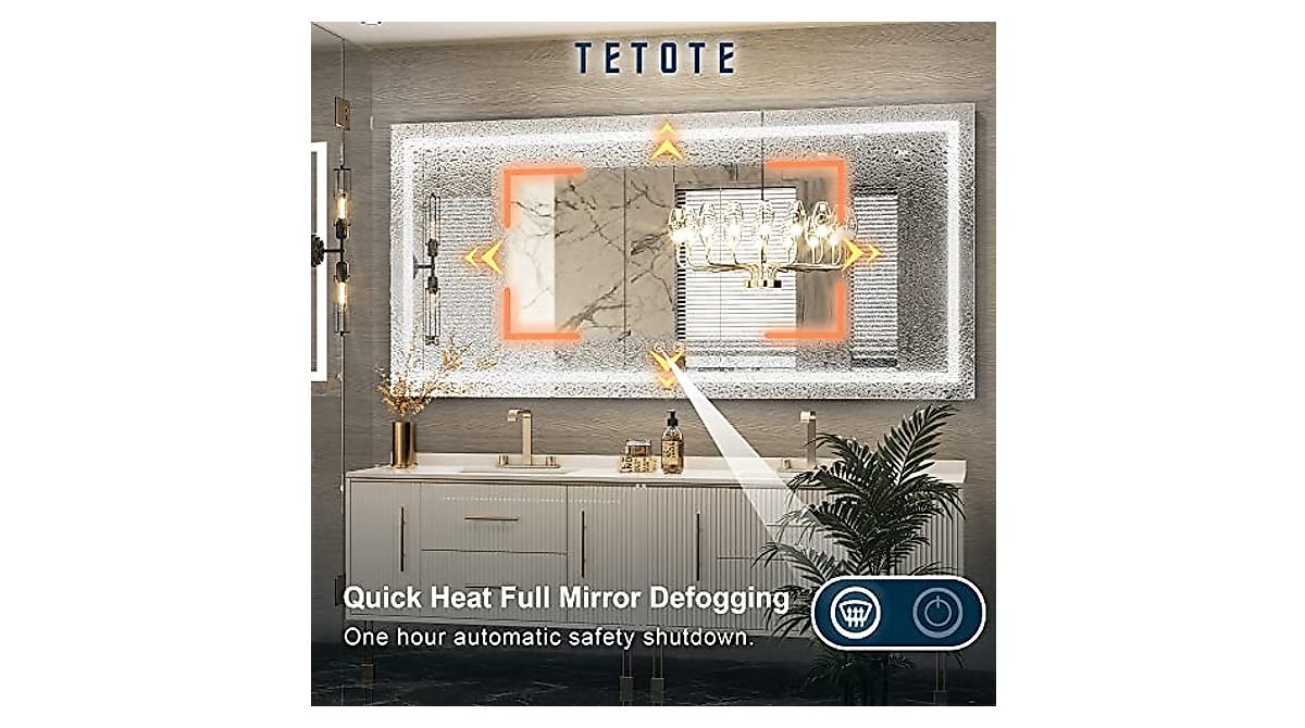 TETOTE LED Bathroom Mirror | Dimmable & Anti-Fog with Lights