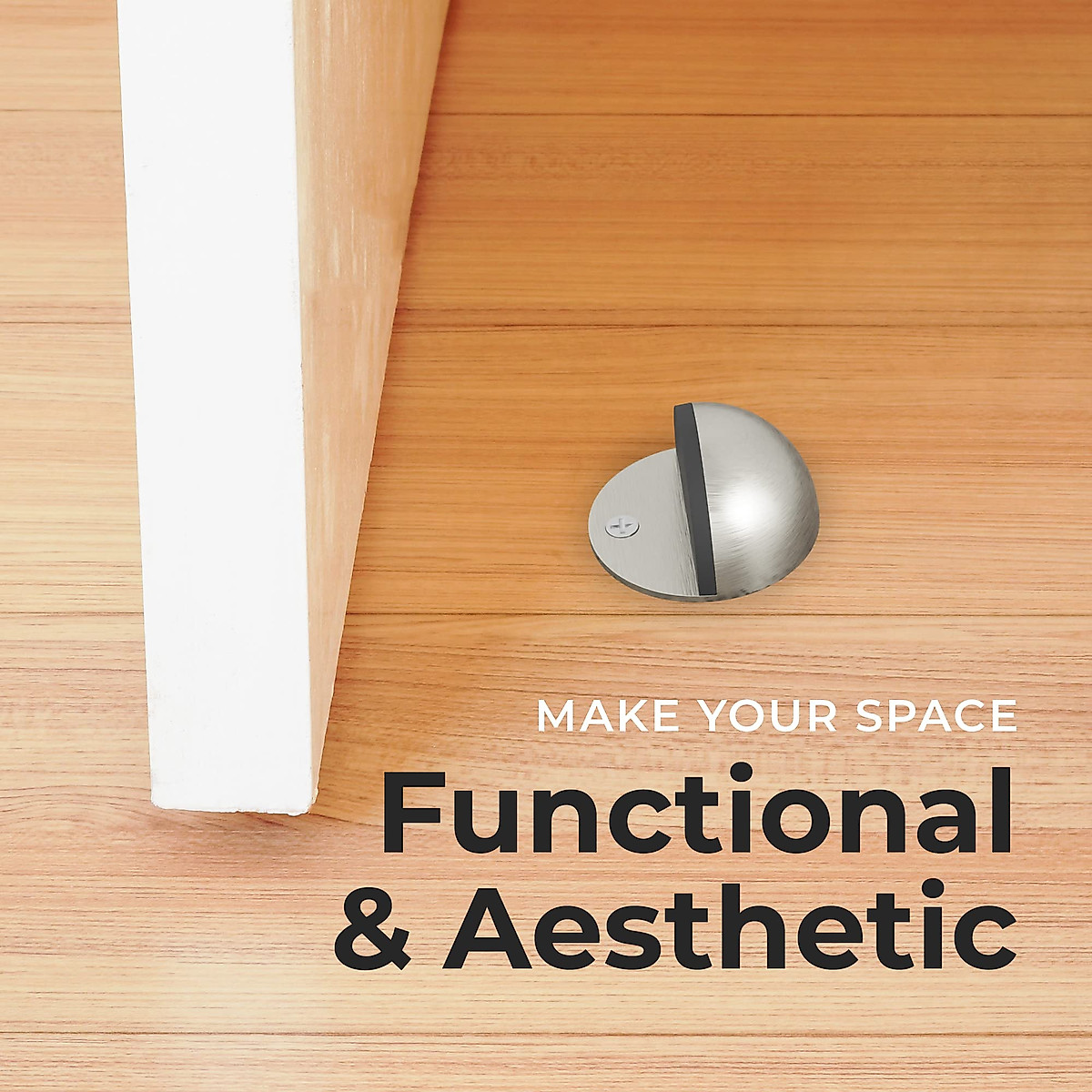 Stainless Steel Rubber Floor Mounted Hemisphere Door Stopper NYCO Architectural Hardware-Heavy Duty Door Bumper for Wall Protection- Modern Universal Door Slam Stopper-1.7”x 0.9" (Zinc/Satin Nickel)