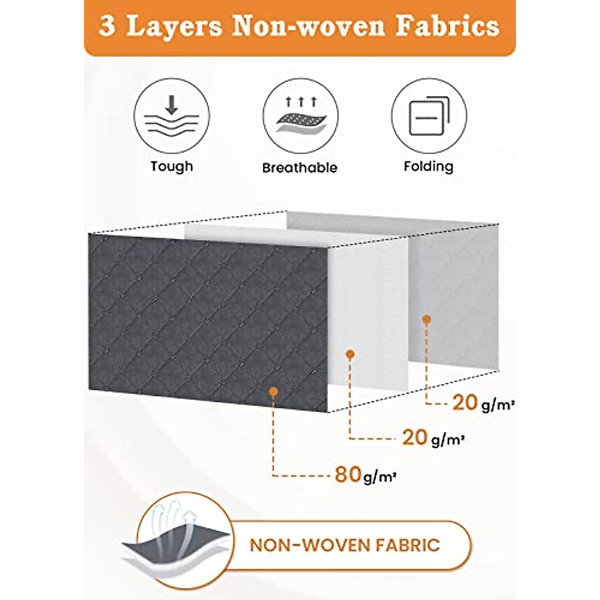 BlissTotes Storage Clothing Bags Storage Clothes Organizer with Reinforced Handle Sturdy Fabric Clear Window for Blankets, Bedding, Collapsible with Sturdy Zipper, 6 Pack, 60L, Grey