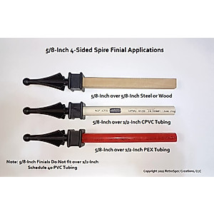 Retrospec Creations 10 Each for 5/8” Black Plastic Finial Tops for Iron Picket Fence 4-Sided Spire – #1-58