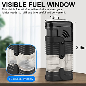 Kantion 2 Pack Torch Lighter Triple Jet Flame Butane Torch Lighters Refillable Butane Gas Lighter Windproof Adjustable 3 Flame Lighter Gift for Men and Women(Black+Green,Without Gas)