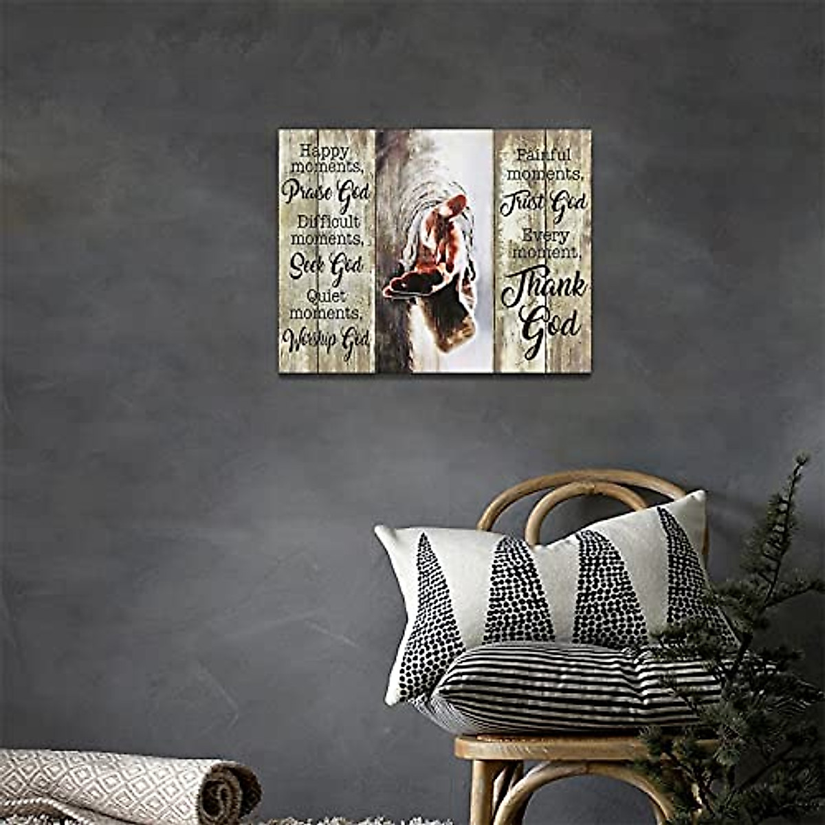 Amazing Jesus Poster Christian Religious Canvas Wall Art Every Moment Thank God Painting Christ Pictures Prints Hand of God Artwork Motivational Quotes Wall Decor Poster Framed for Bedroom Living Room
