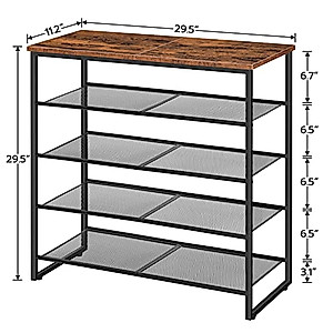 HOOBRO Shoe Rack, 5-Tier Shoe Storage Unit, Shoe Organizer Shelf for 16-20 Pairs, Saving Space, Durable and Stable, for Entryway, Hallway, Closet, Dorm Room, Industrial, Rustic Brown BF58XJ01