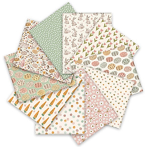 Whaline 10Pcs Easter Cotton Fabric Bundles Easter Bunny Egg Carrot Flower Fat Quarters Pastel Easter Spring Quilting Patchwork for DIY Handmade Craft Party Decor, 18 x 22 Inch