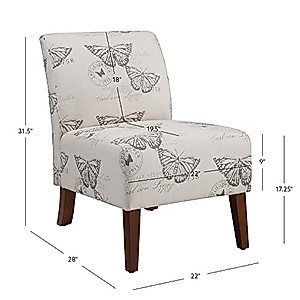 Linon Butterfly, Dark Espresso Linen Lily Chair, 21.5" W x 29.5" D x 31.5" H