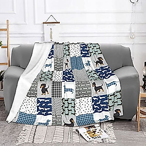 SaBrissi Dachshund Blanket Weiner Dog Blanket Dachshund Gifts for Women Throw Cute Baby Blanket Fleece Flannel Blanket Blue Grey White