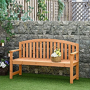 Outsunny 55" Wooden Garden Bench, 2 Seater Outdoor Patio Seat with Slatted Design for Deck, Porch or Garden (Natural)