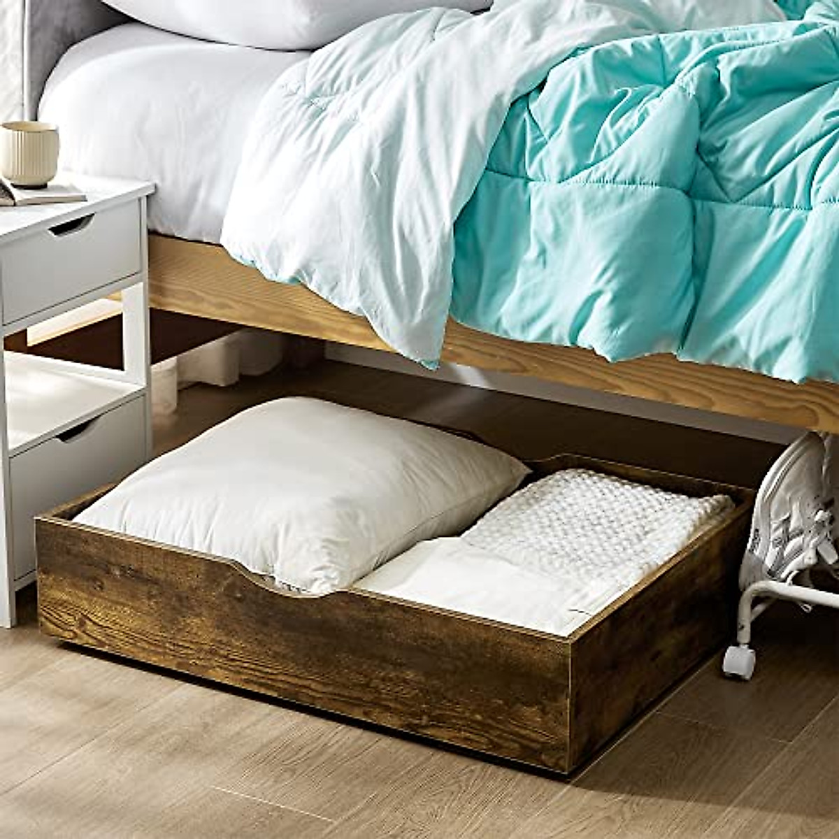 The Storage MAX - Underbed Wooden Organizer with Wheels - Dark Wood