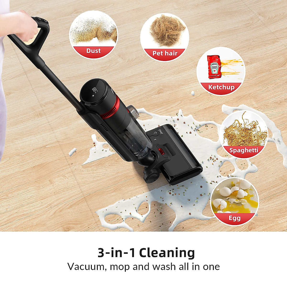 INSE Wet Dry Vacuum Cleaner Lightweight Cordless Vacuum and Mop for Hard Floors Wet-Dry Cleaning with LED Display and Voice Assistance-W5