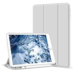 Aoub Case for iPad 9th/8th/7th Generation 10.2 inch, Auto Sleep/Wake Slim Lightweight Trifold Stand Smart Cover, Soft TPU Back Case with Pencil Holder for iPad 10.2 2021/2020/2019, Grey