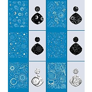 EZILLION 6PCS Silk Screen Stencil for Polymer Clay - Universal,Star,Sun,Moon Style Polymer Clay Silkscreen,Clay Earring Silkscreen Tools,Polymer Clay Kits
