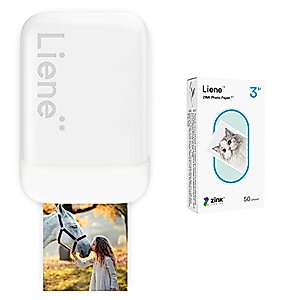 Liene 2x3” Photo Printer, Mini Instant Portable Photo Printer Bundle w/ 50 Zink Adhesive Paper, Bluetooth 5.0, Compatible w/iOS & Android, Small Picture Printer for iPhone, Smartphone, White
