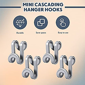 Geetery 250 Pcs Clothes Hanger Connector Hooks Space Saving Mini Clothes Hangers Cascading Hanger Hooks Plastic Connecting Buckle Hooks for Hangers Heavy Duty Extender Hooks for Closet, Grey