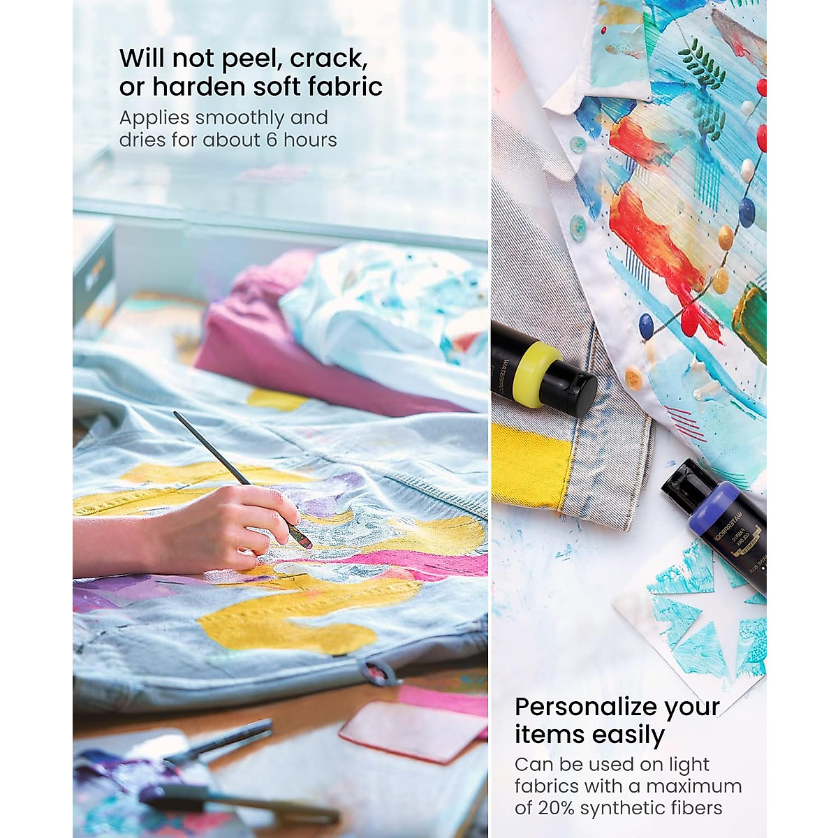 Colorful Permanent Fabric Paint, 26 Colors Soft Fabric Paint in Bottles (30ml/1oz) with Brushes, Palette,Non-Toxic Textile Paint for Creative DIY Clothes, T-Shirts, Shoes Art and Crafts