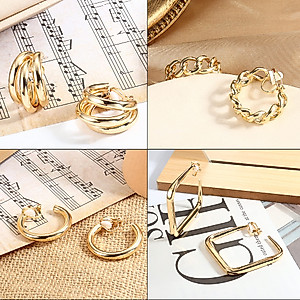 JOERICA 9 Pairs Clip On Hoop Earrings for Women Gold Chunky Hoop Earrings Set Clip-on Earrings Non Pierced Earrings Fake Earrings for Women