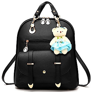 FiveloveTwo Fashion Backpack Rucksack PU Leather Women Girls Backpack Purse Shoulder Hobo Bag Satchels Top-Handle Bags Black