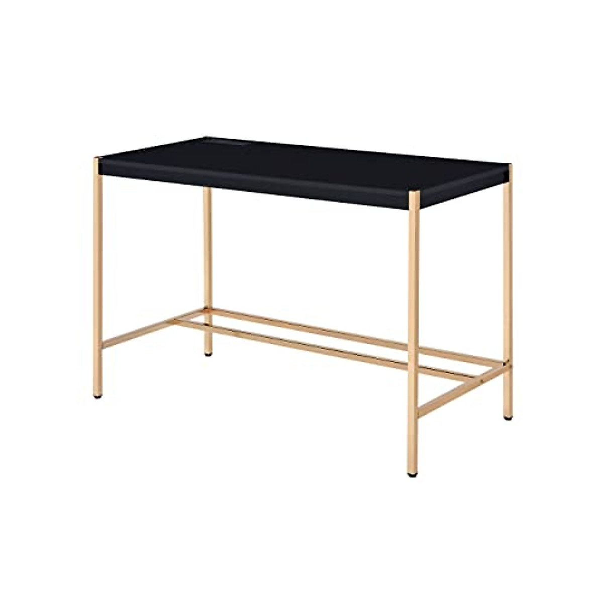 Knocbel 42in Contemporary Writing Desk with USB Port, Home Office Workstation Computer Desk Dressing Table wih Metal Base, High Gloss Finish (Black and Gold)
