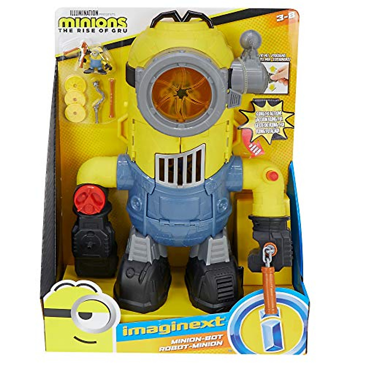 Fisher-Price Minions toys The Rise of Gru MinionBot Robot Playset with Punching Action and Stuart Figure for Preschool Kids Ages 3 and Up