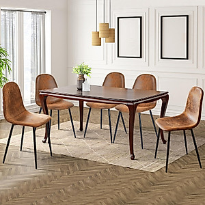 FurnitureR Dining Chairs Comfortable Upholstered Side Seating Armless for Home Kitchen Bedroom Living Room Guest Restaurant Cafe (Brown, Set of 4)