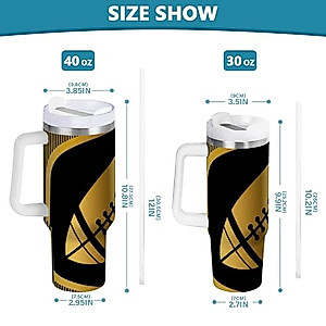 40 Oz Gold American Football Vacuum Insulated Tumbler with Lid and Straw Travel Coffee Tumbler